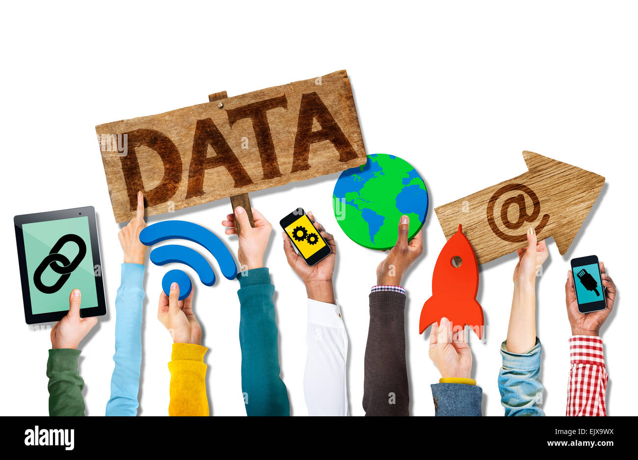 Diverse Hands Holding Data Symbols Stock Photo - Alamy