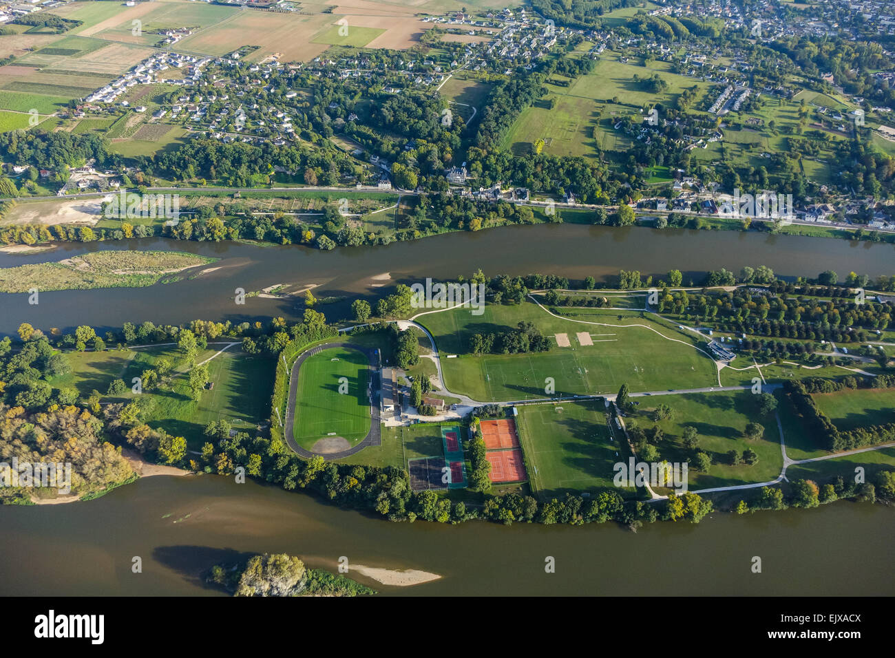 Amboise town and Island, river loire, campsite and bridge in view Stock ...