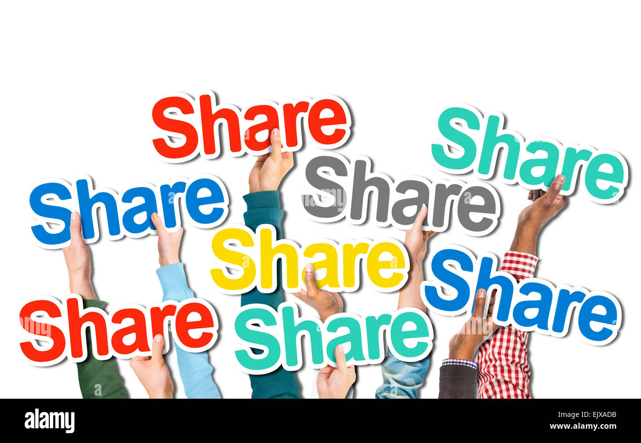 Diverse Hands Holding the Word Share Stock Photo - Alamy
