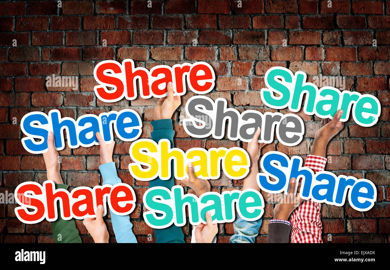 Diverse Hands Holding the Word Share Stock Photo - Alamy