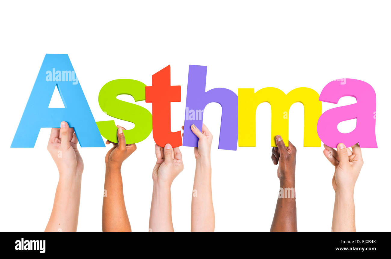 Diverse Hands Holding The Word Asthma Stock Photo - Alamy