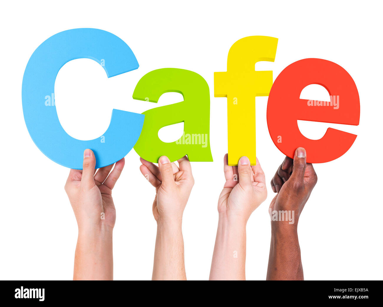Group of Multi ethnic Hands Holding Cafe Stock Photo - Alamy