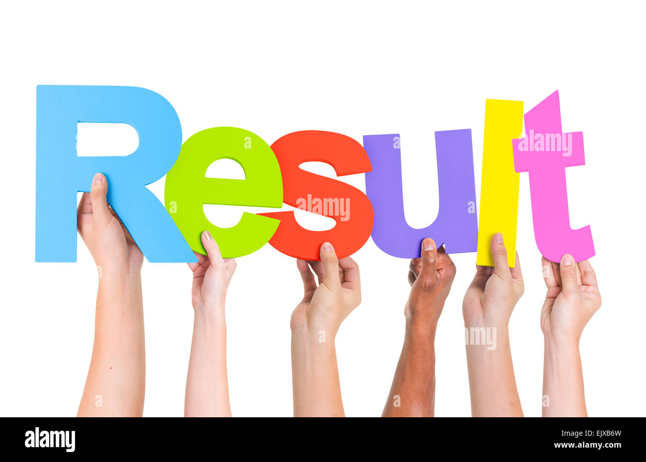 Diverse Hands Holding the Word Result Stock Photo - Alamy
