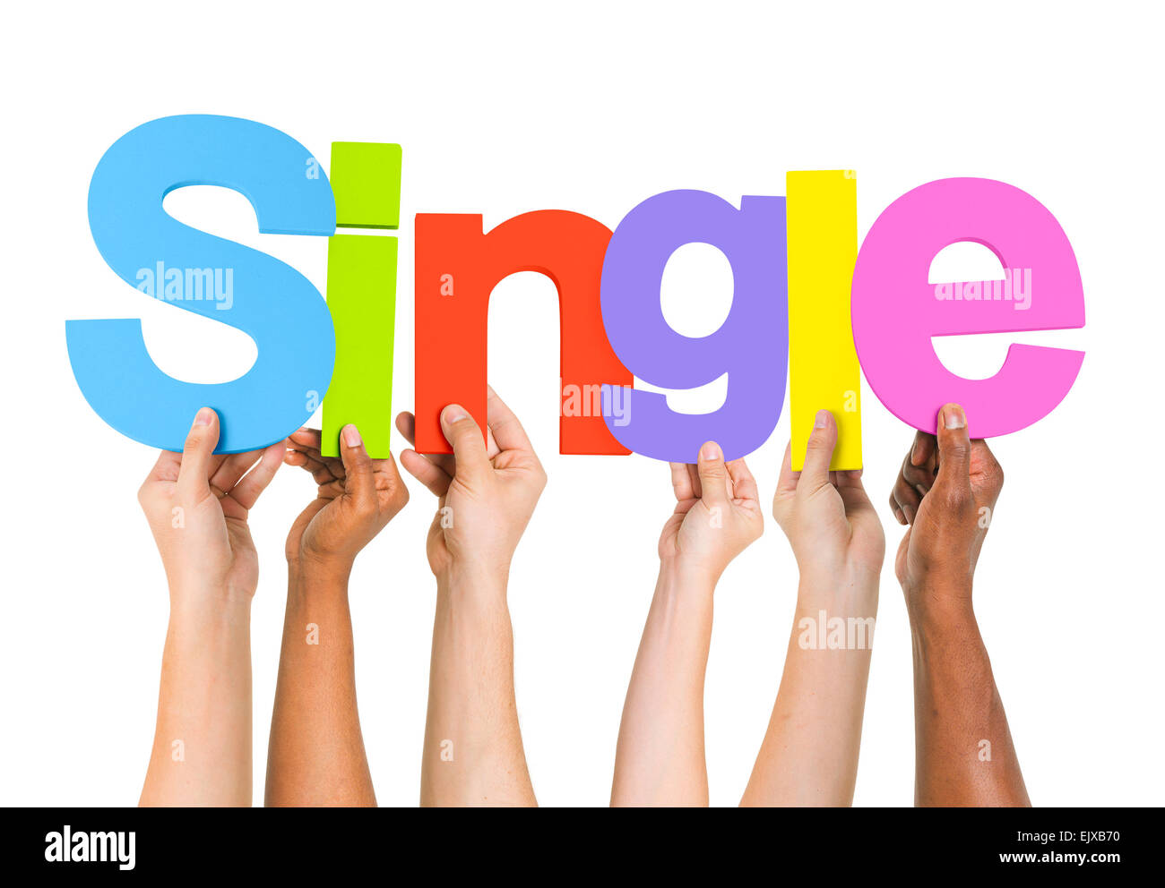 Diverse Hands Holding the Word Single Stock Photo - Alamy