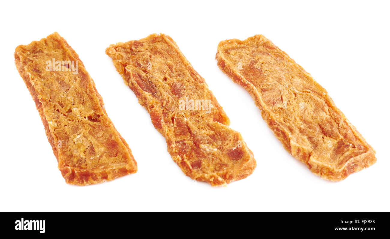 Dried meat strip snack isolated Stock Photo - Alamy
