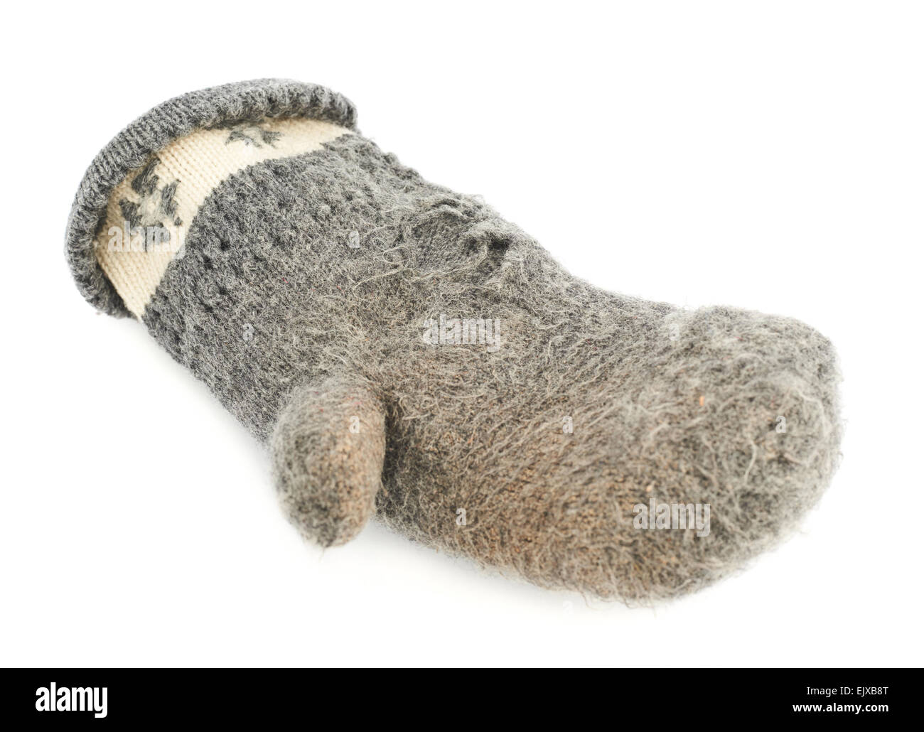 Old gray frayed mitten isolated Stock Photo - Alamy