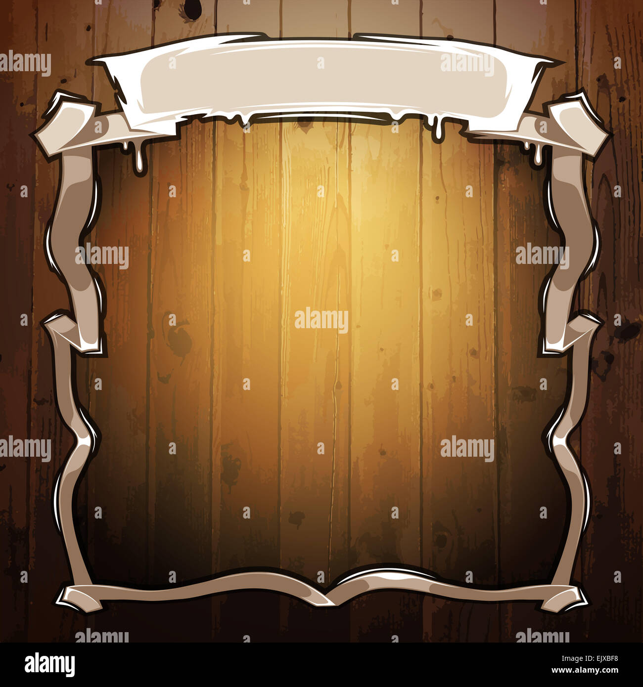 Vintage Ribbons Frame on Wood Texture Stock Photo - Alamy