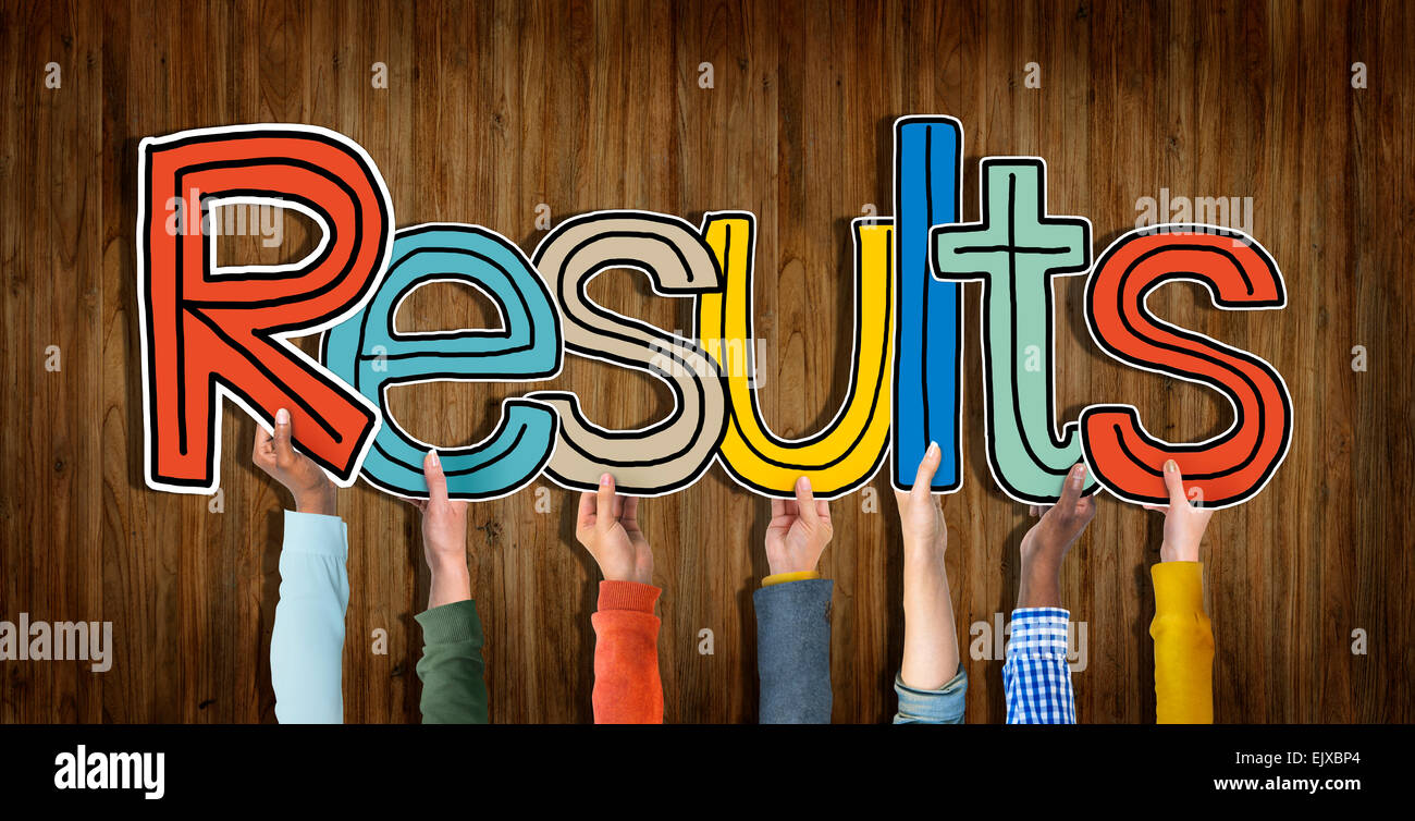 The Word Results on a Brick Wall Background Stock Photo - Alamy