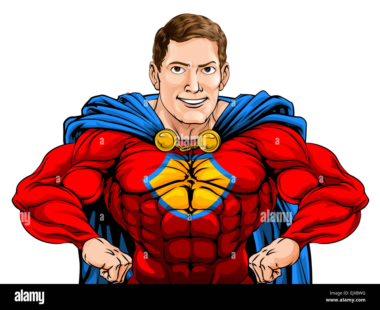 An illustration of a tough cartoon superhero character with hands on ...