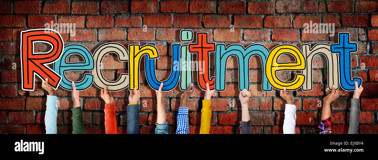 Group of Diverse People's Hands Holding Recruitment Stock Photo - Alamy