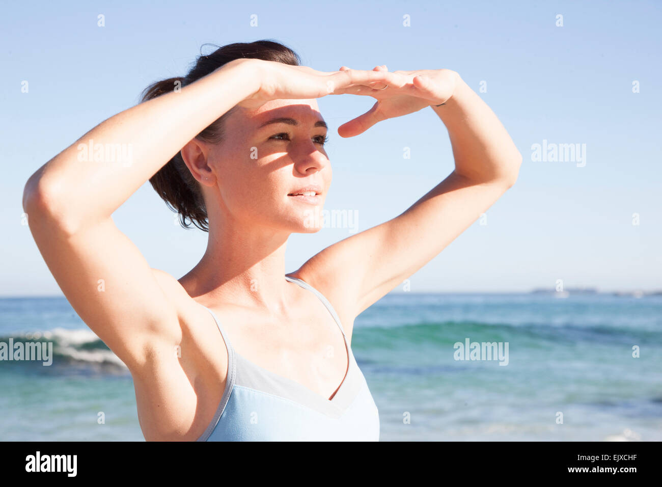 Woman shielding her face hi-res stock photography and images - Alamy