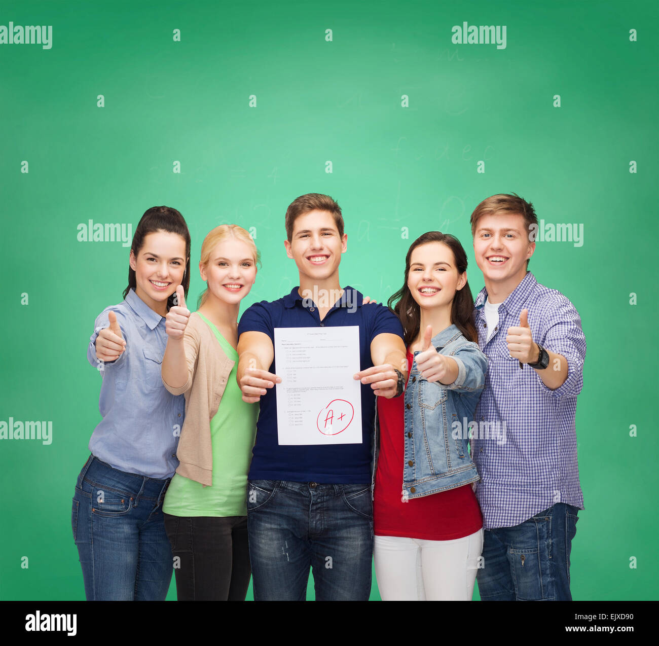 Group students showing test thumbs hi-res stock photography and images ...