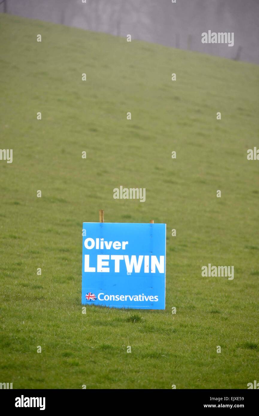 General Election 2015, Conservatives MP Oliver Letwin placards around ...