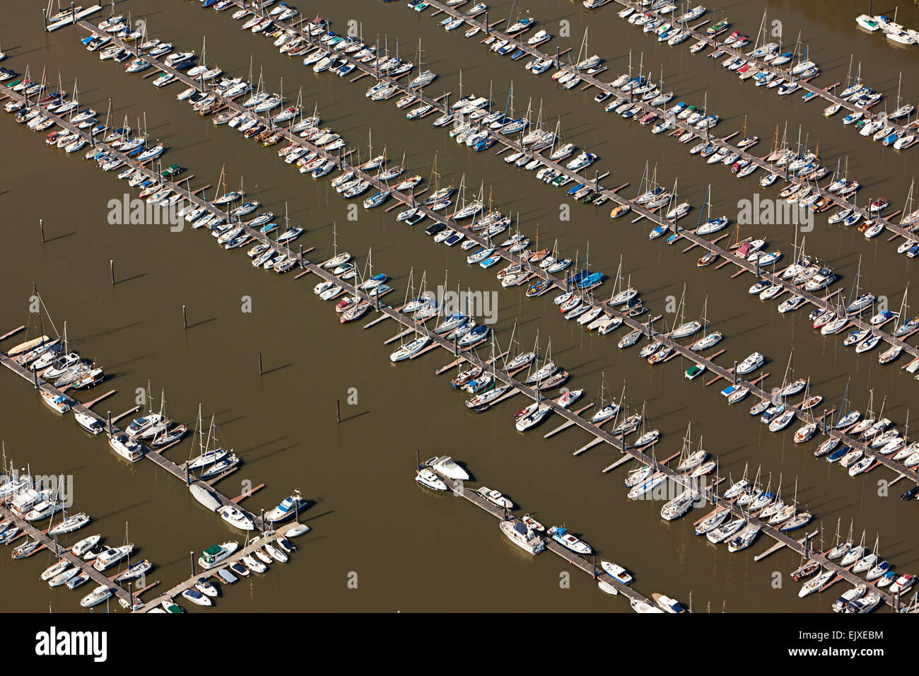 Aerial view of the marina at Wedel, Schleswig-Holstein, on the Elbe ...