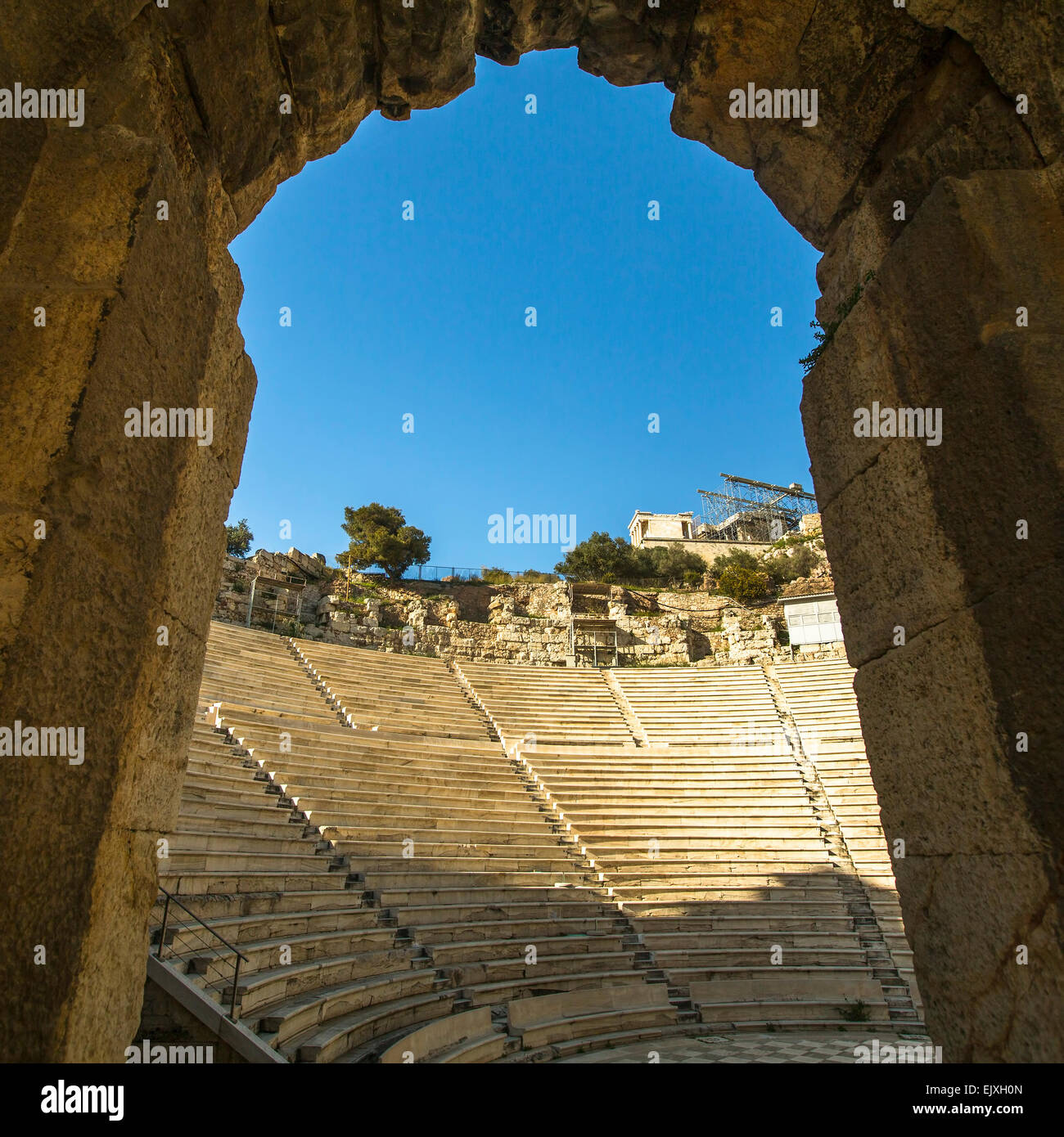 Ruins of ancient theater under Acropolis of Athens, Greece Stock Photo ...
