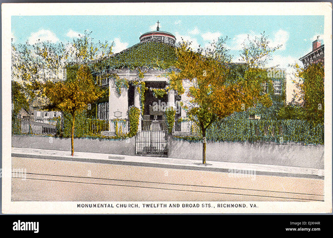 This vintage postcard shows the *Monumental Church* in Richmond ...