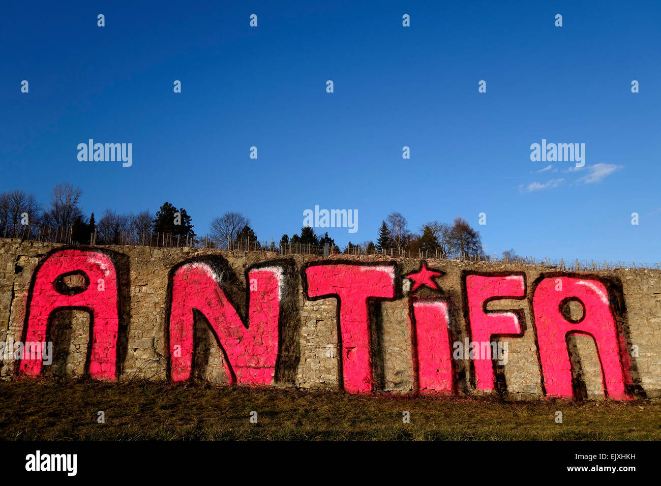 Germany, Wuerzburg, Antifa, anti fascist, grafitti, vineyard Stock ...