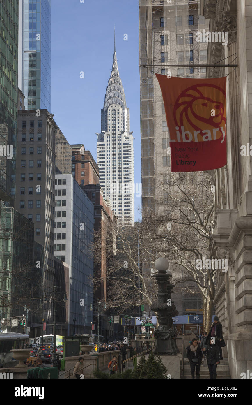 Looking east on 42nd Street from the steps of the NY Public Library ...