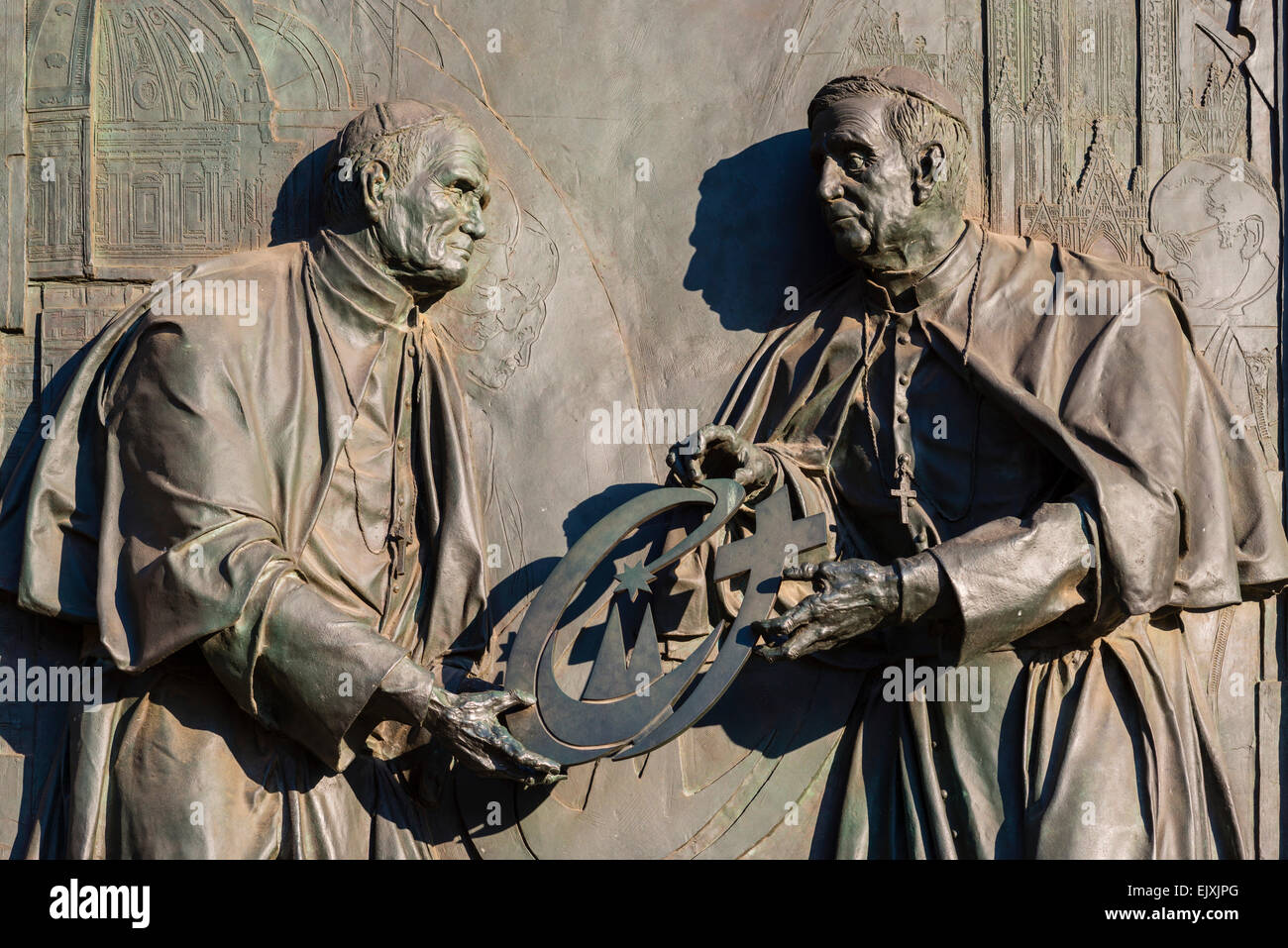 Germany, Cologne, bronze relief with Pope John Paul II and Pope ...