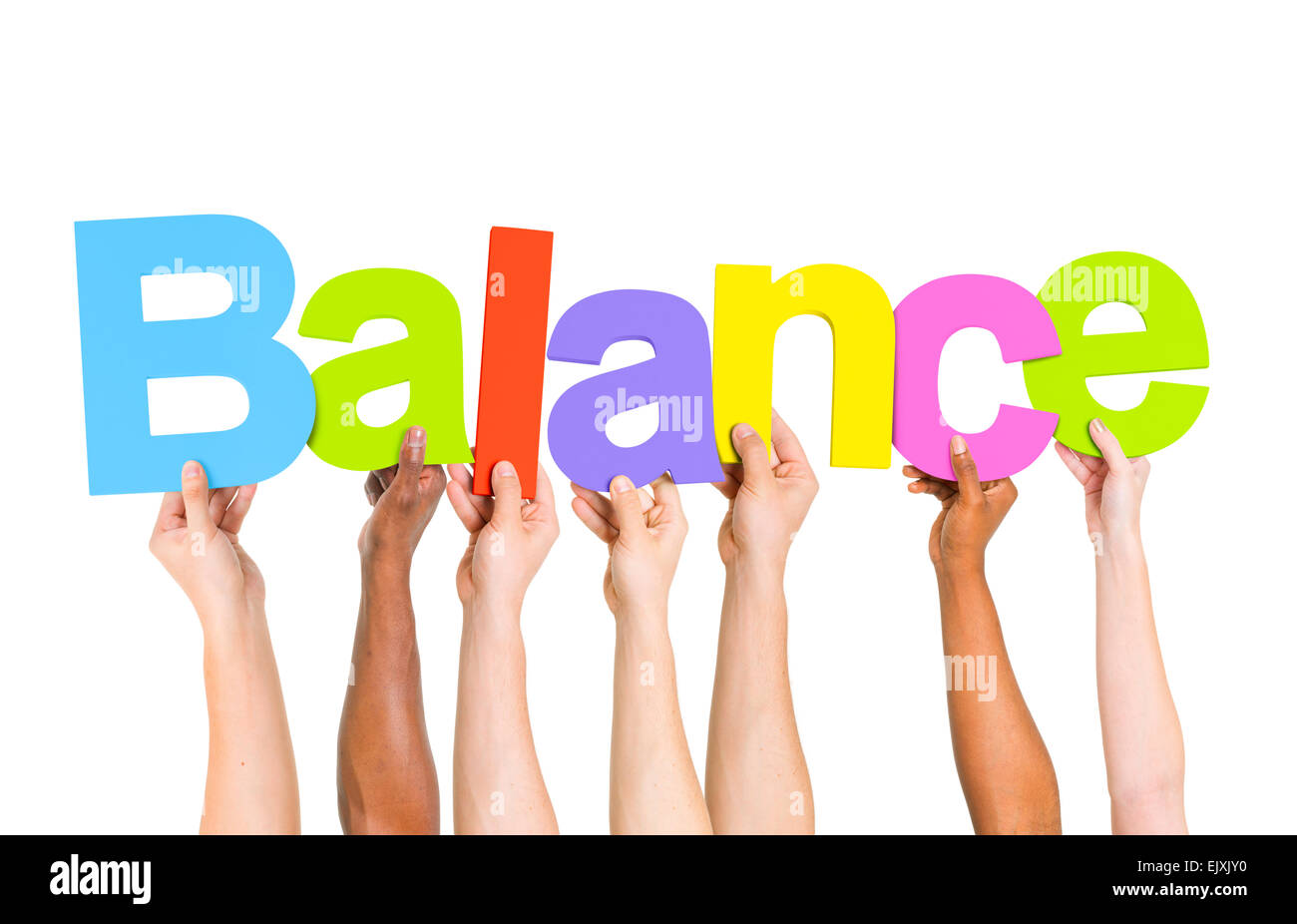 Multi Ethnic People Holding The Word Balance Stock Photo - Alamy
