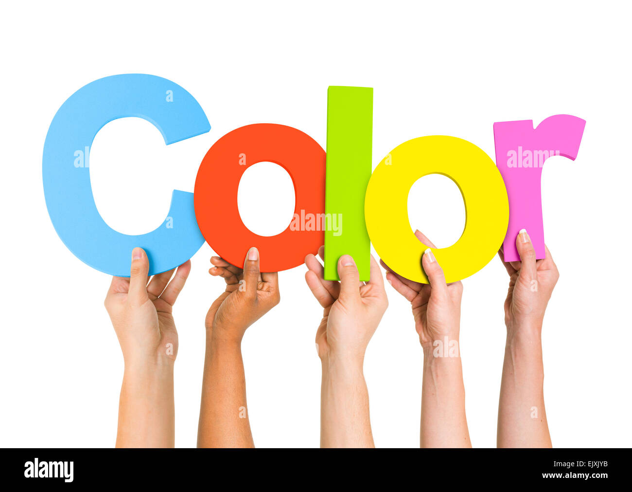 Multi Ethnic People Holding The Word Color Stock Photo - Alamy