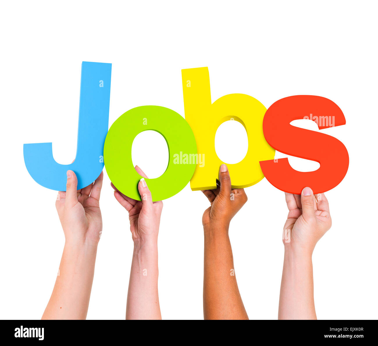 Multi-Ethnic Group Of People Holding The Word Jobs Stock Photo - Alamy