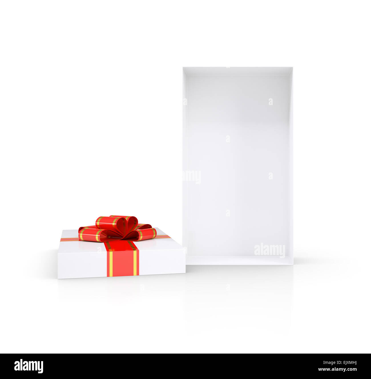 Open empty gift box and red bow. Isolated Stock Photo - Alamy