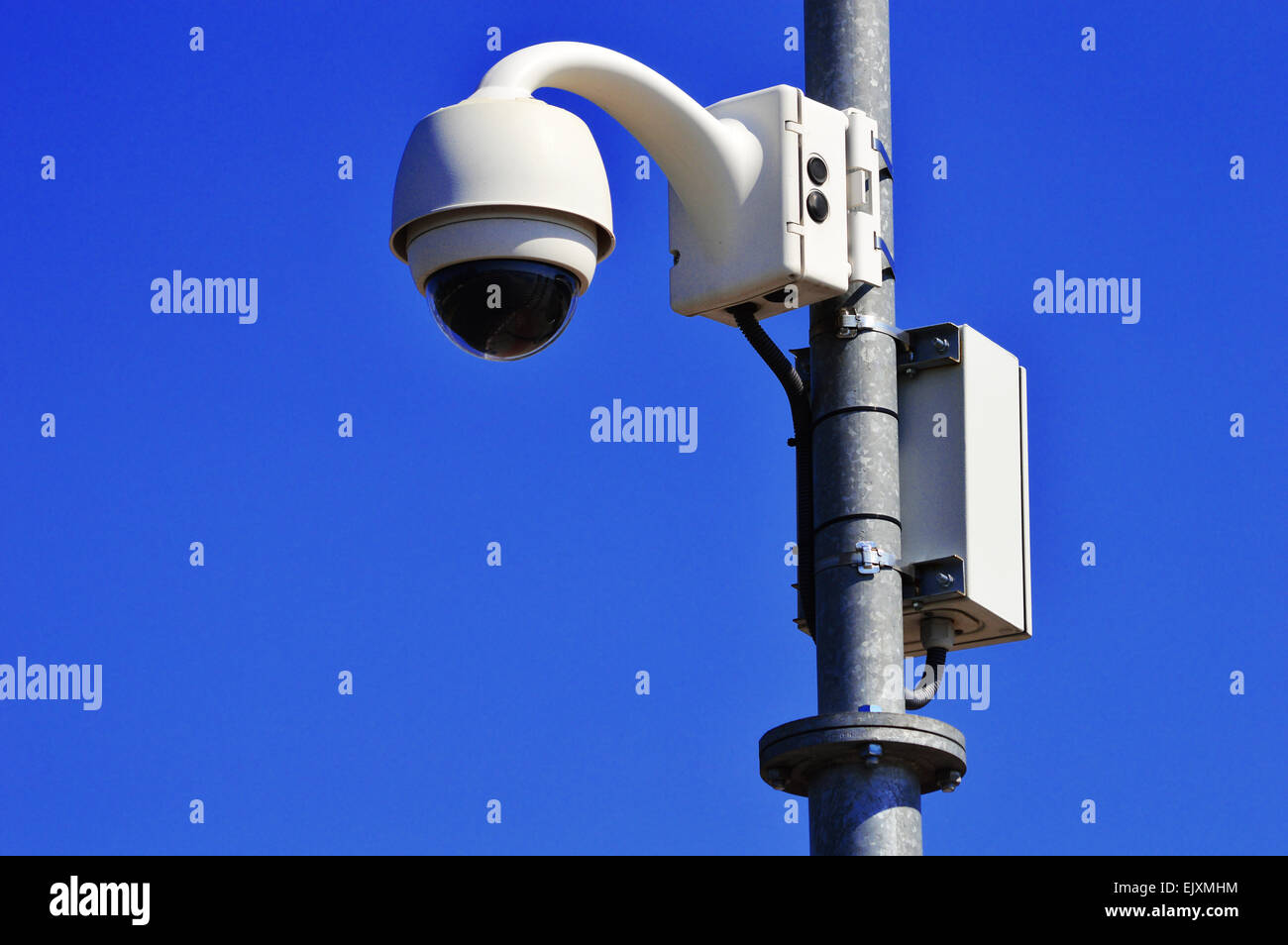 Hi-tech dome type camera over blue sky Stock Photo - Alamy