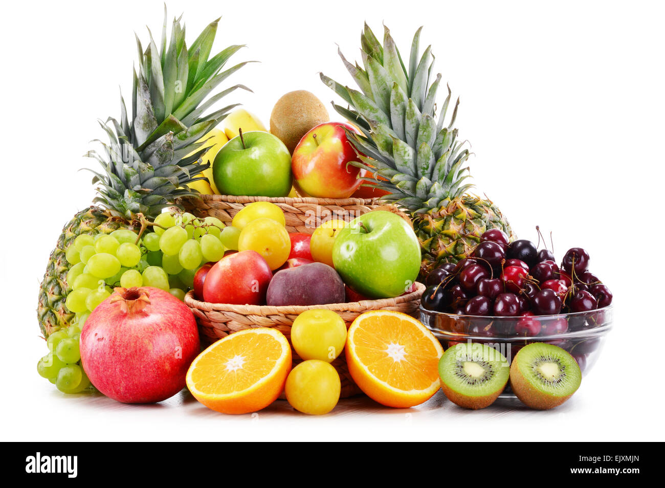 Composition with variety of fresh fruits. Balanced diet Stock Photo - Alamy