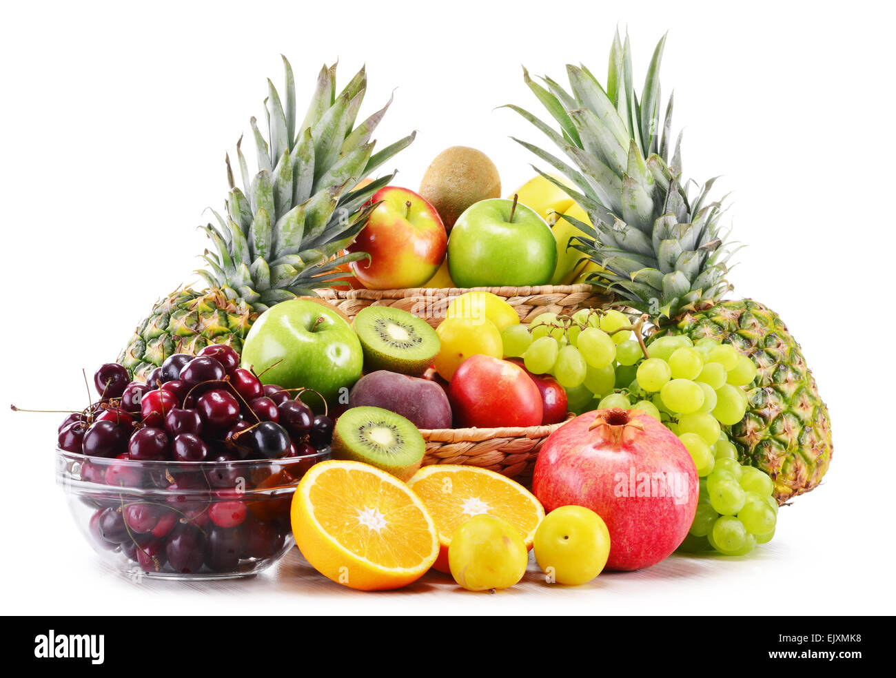 Composition with variety of fresh fruits. Balanced diet Stock Photo - Alamy
