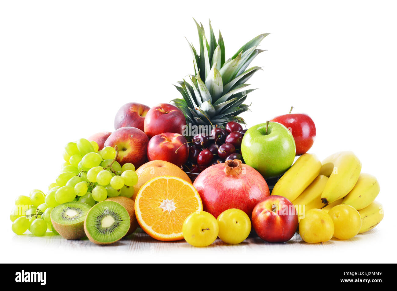 Composition with variety of fresh fruits. Balanced diet Stock Photo - Alamy