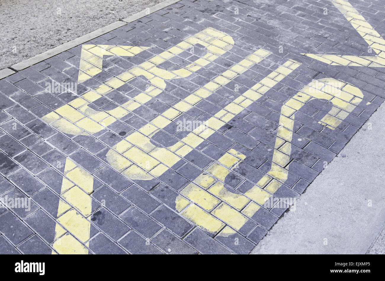 Bus signal on asphalt, detail of signal information, public transport ...