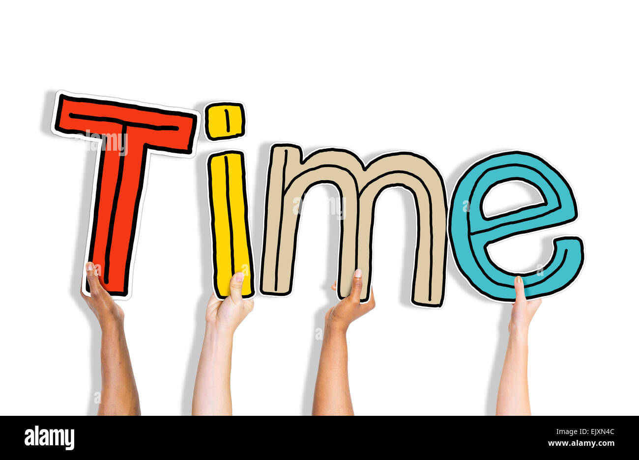 Diverse Hands Holding the Word Time Stock Photo - Alamy