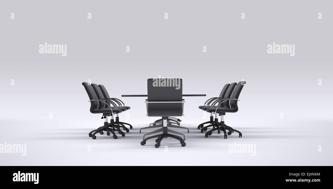 Conference table and black office chairs. Front view Stock Photo - Alamy