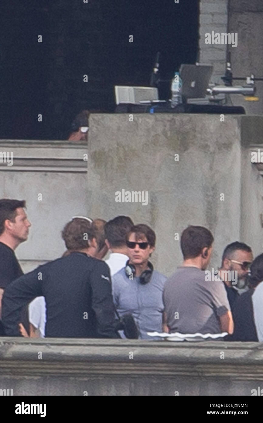 Filming takes place on location in London on the set of 'Mission ...