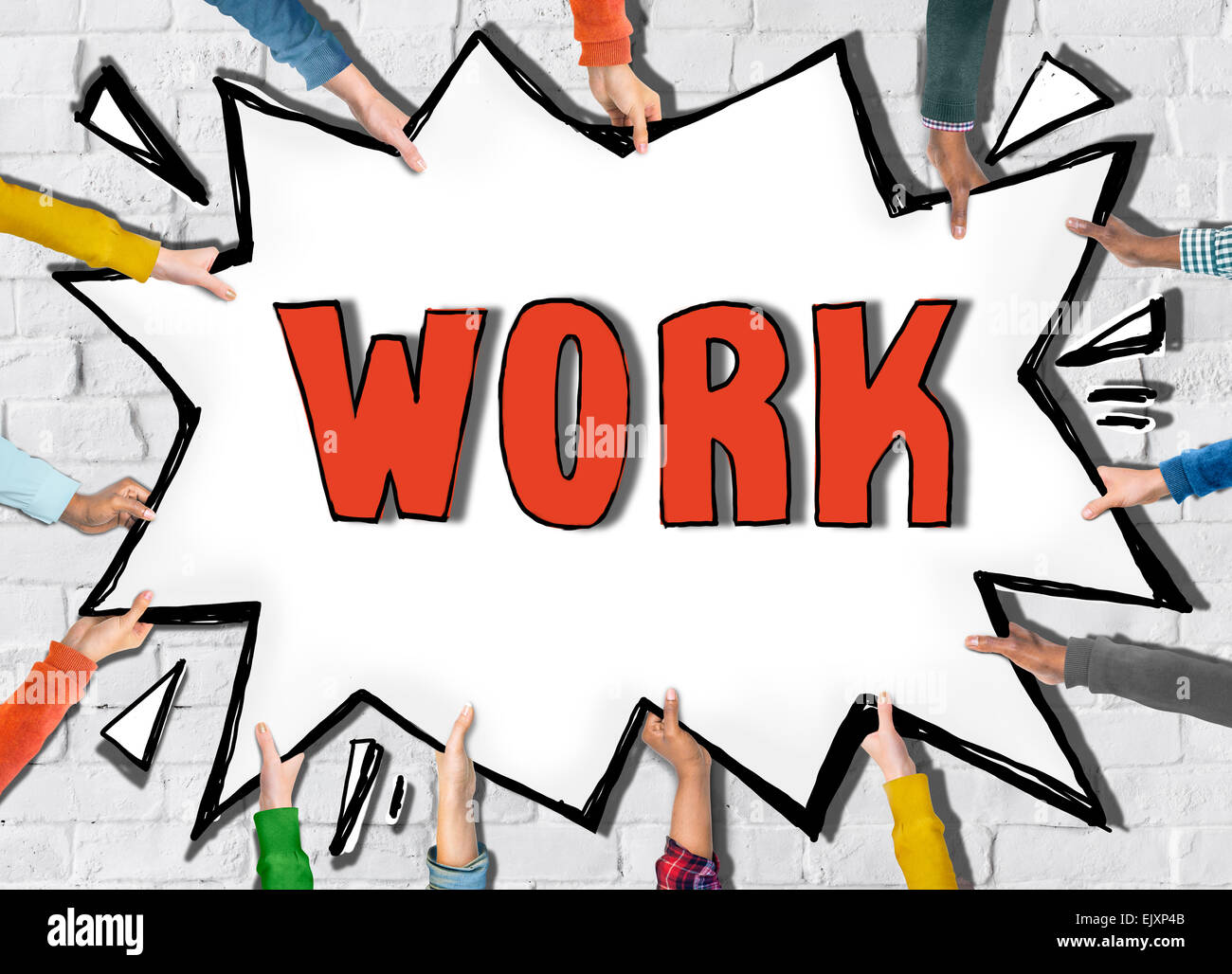 Diverse Hands Holding the Word Work Stock Photo - Alamy