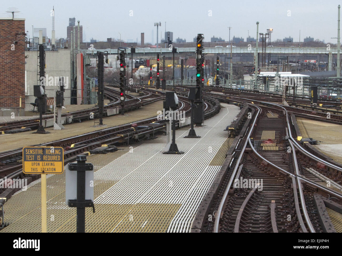 Subway tracks at the Stillwell Station, the end of the line, at Coney ...