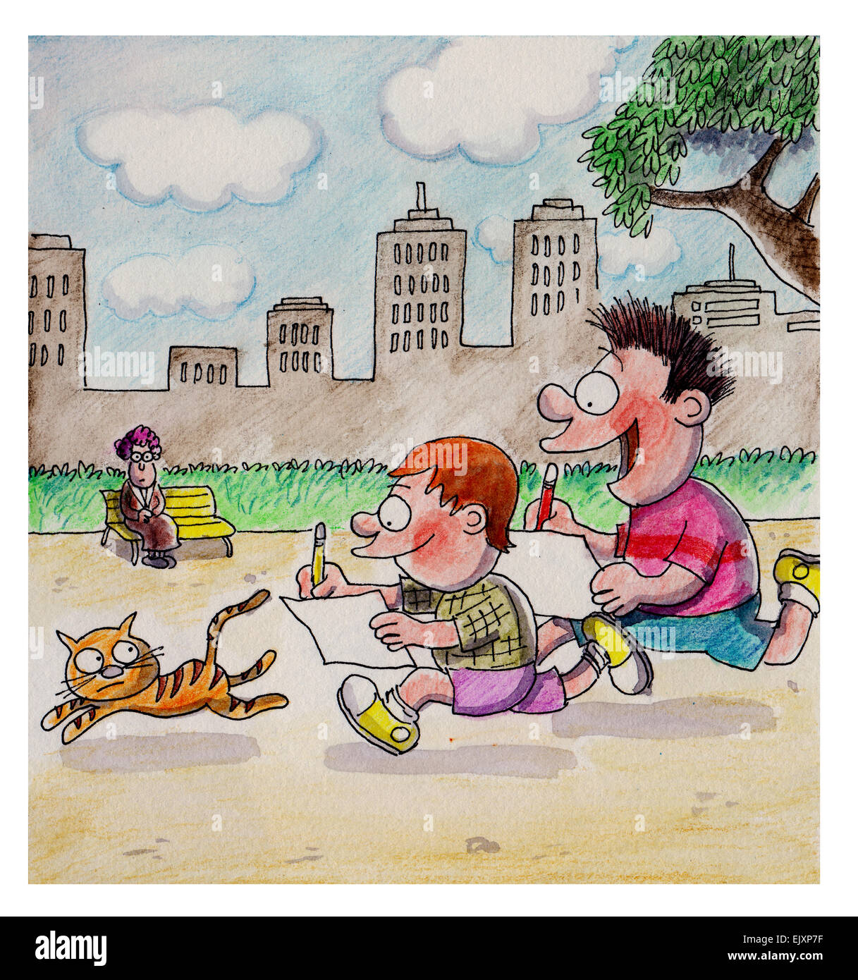 Kid chasing cat hi-res stock photography and images - Alamy