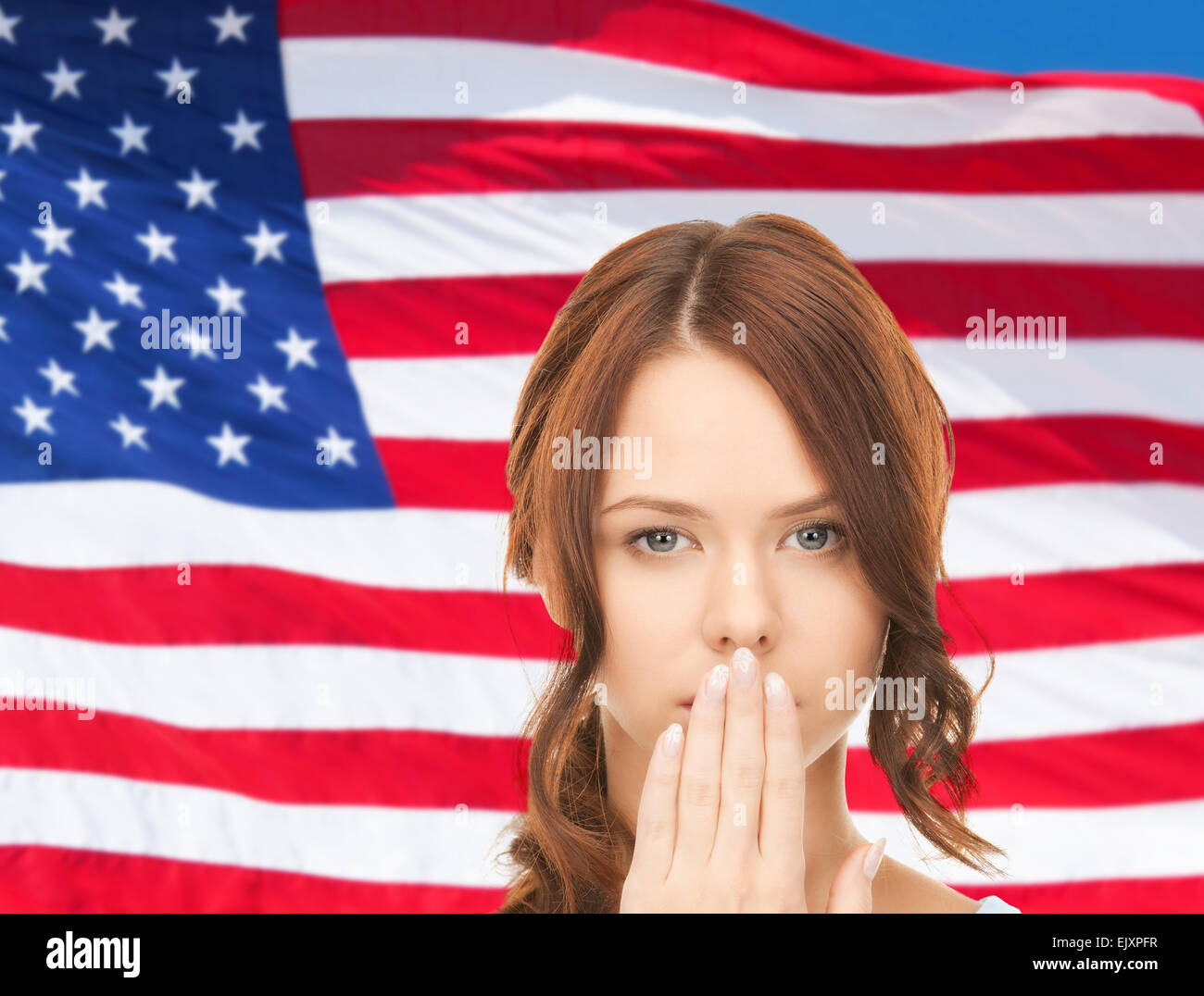 woman with hand over mouth Stock Photo - Alamy