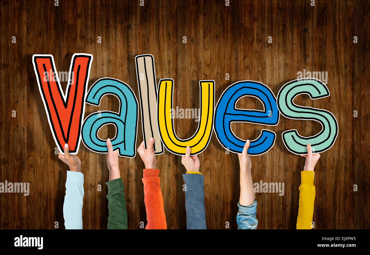 Group of Hands Holding Word Values Stock Photo - Alamy