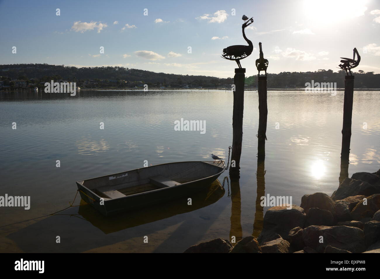 fishing coastal town Merimbula NSW sapphire coast lone fishing boat ...