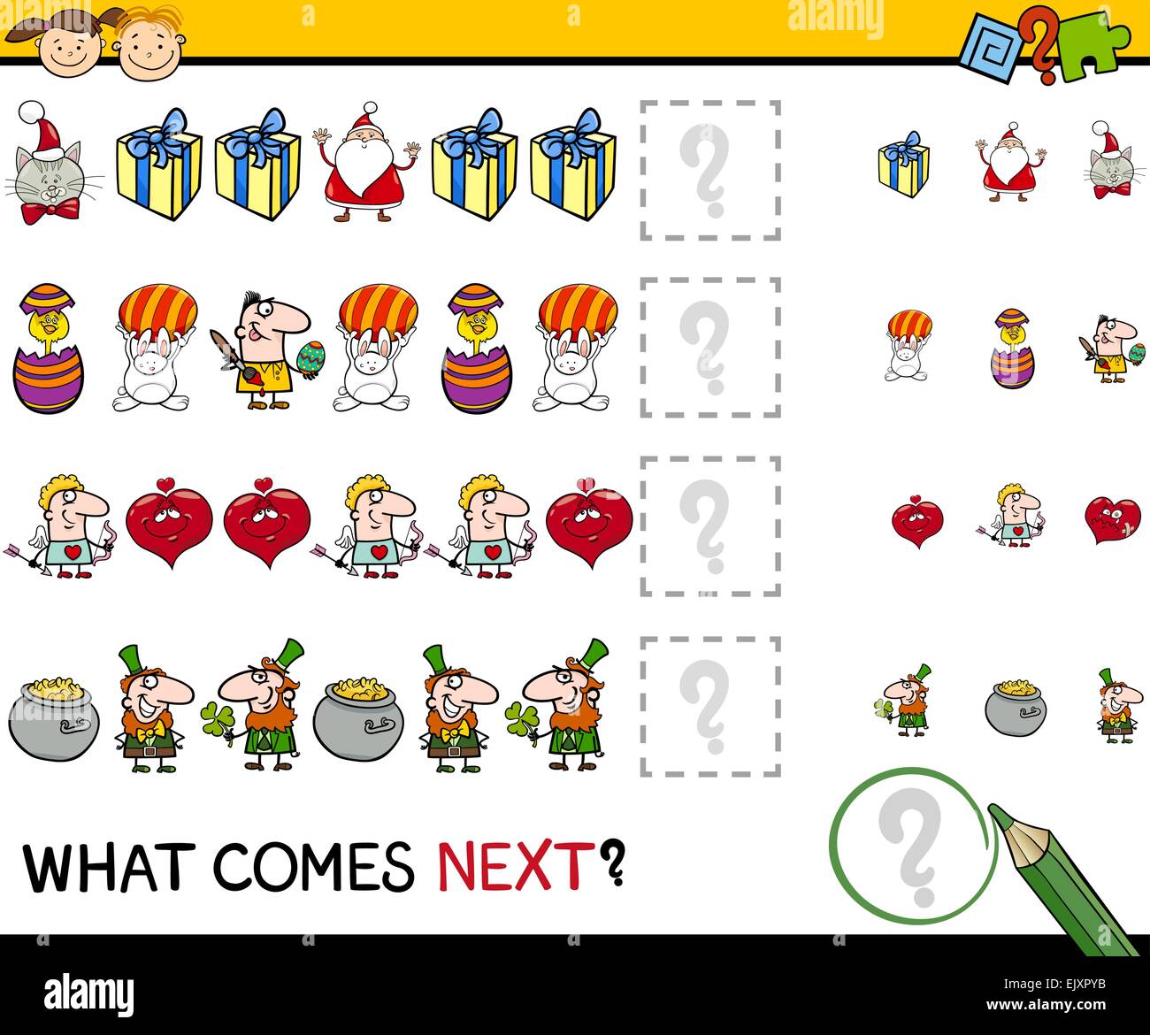 Cartoon Illustration of Completing the Pattern Educational Game for ...