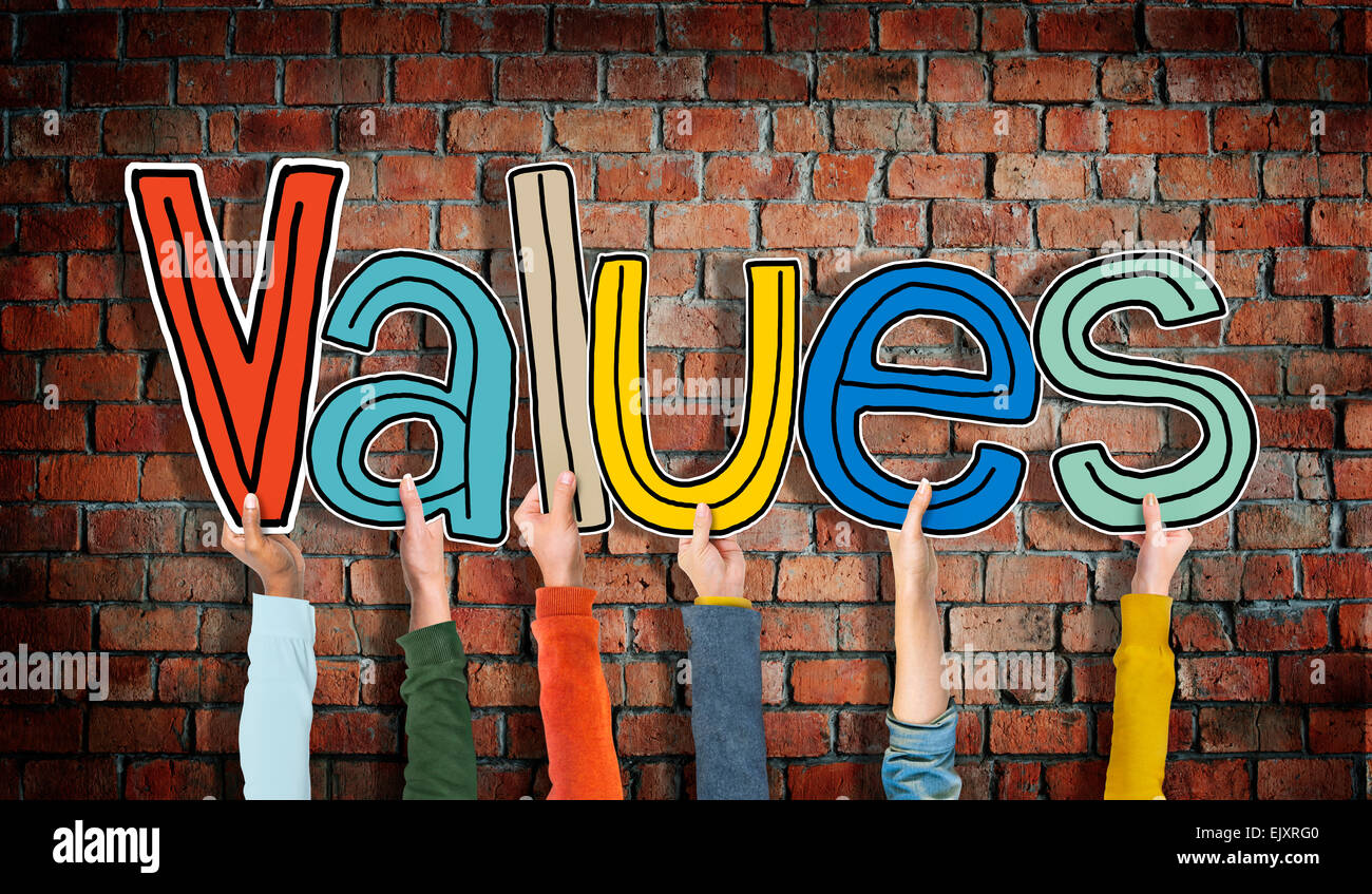 Group of Hands Holding Word Values Stock Photo - Alamy