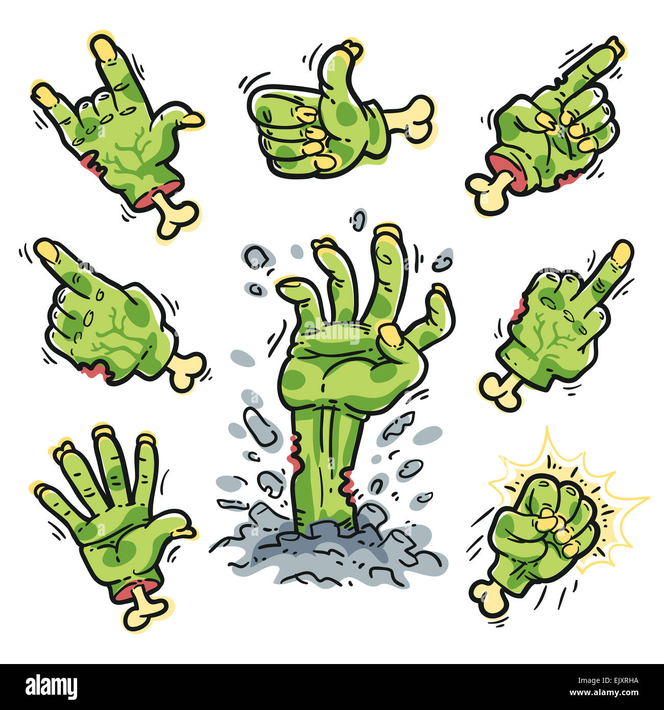 Cartoon Zombie Hands Set for Horror Design Stock Photo - Alamy