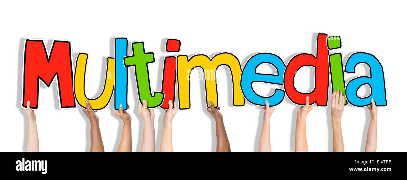 Hands Holding Multimedia Word Concept Stock Photo - Alamy