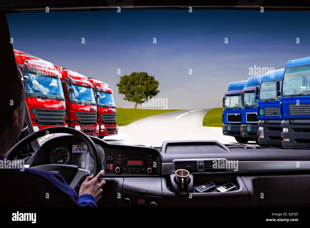driver view from the cockpit of a truck on the road Stock Photo - Alamy