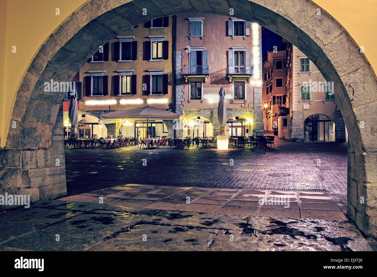 Riva del Garda town by night, Italy Stock Photo - Alamy
