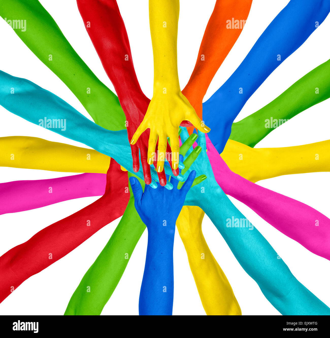 Multicolored Stack of Hands Stock Photo - Alamy