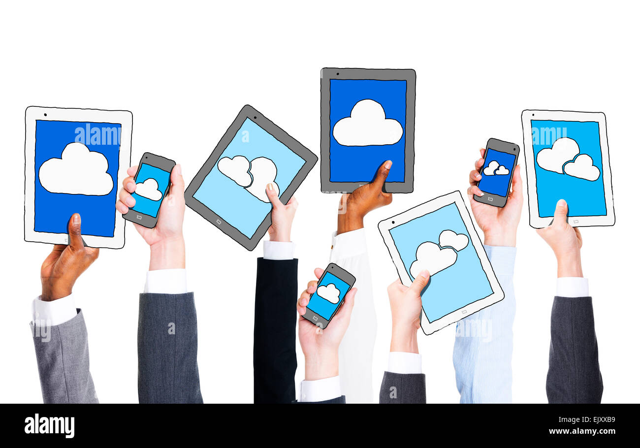 Business People Holding Technologies and Cloud Computing Concepts Stock ...