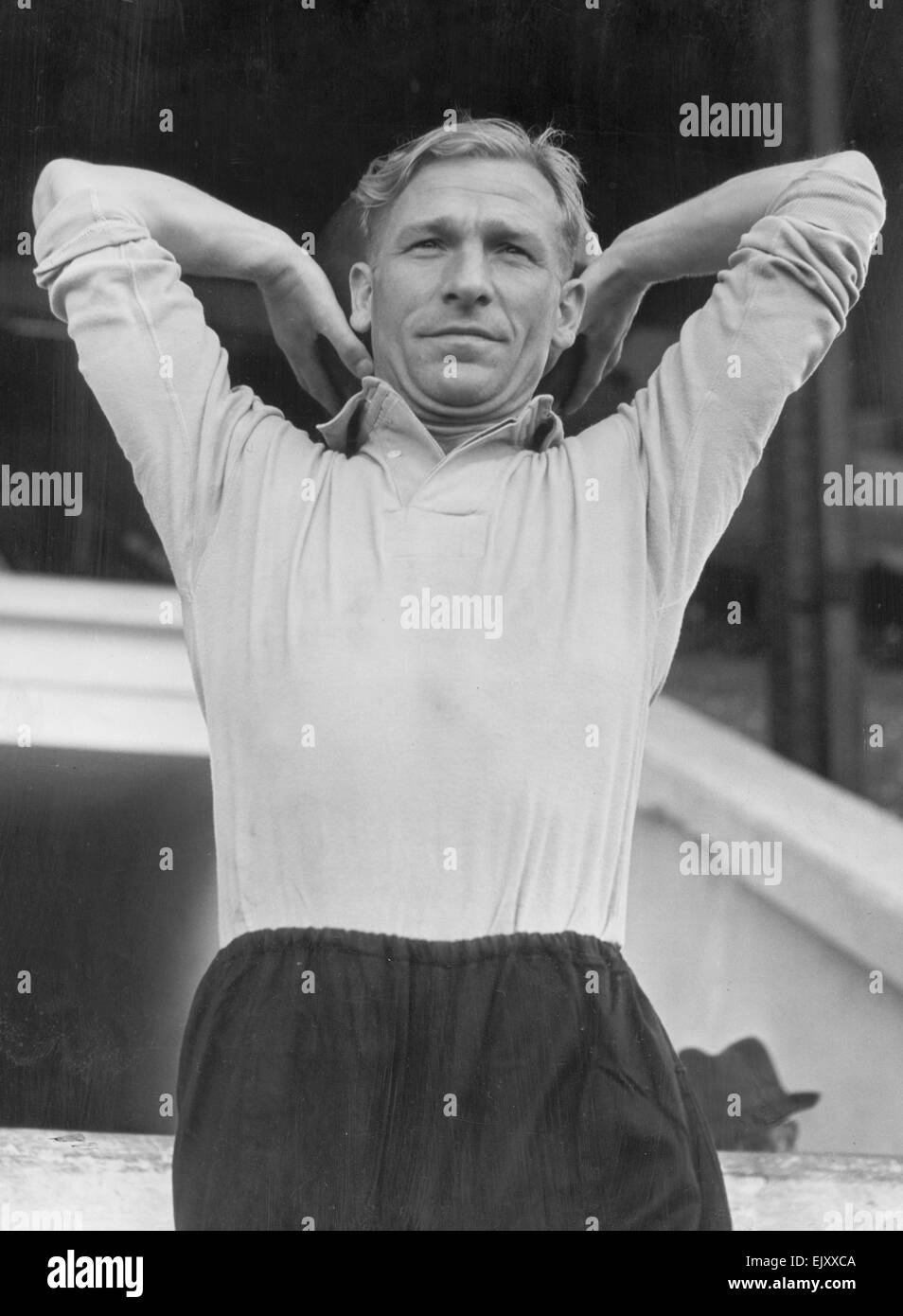 Manchester City goal keeper Bert Trautmann seen here with a medicine ...